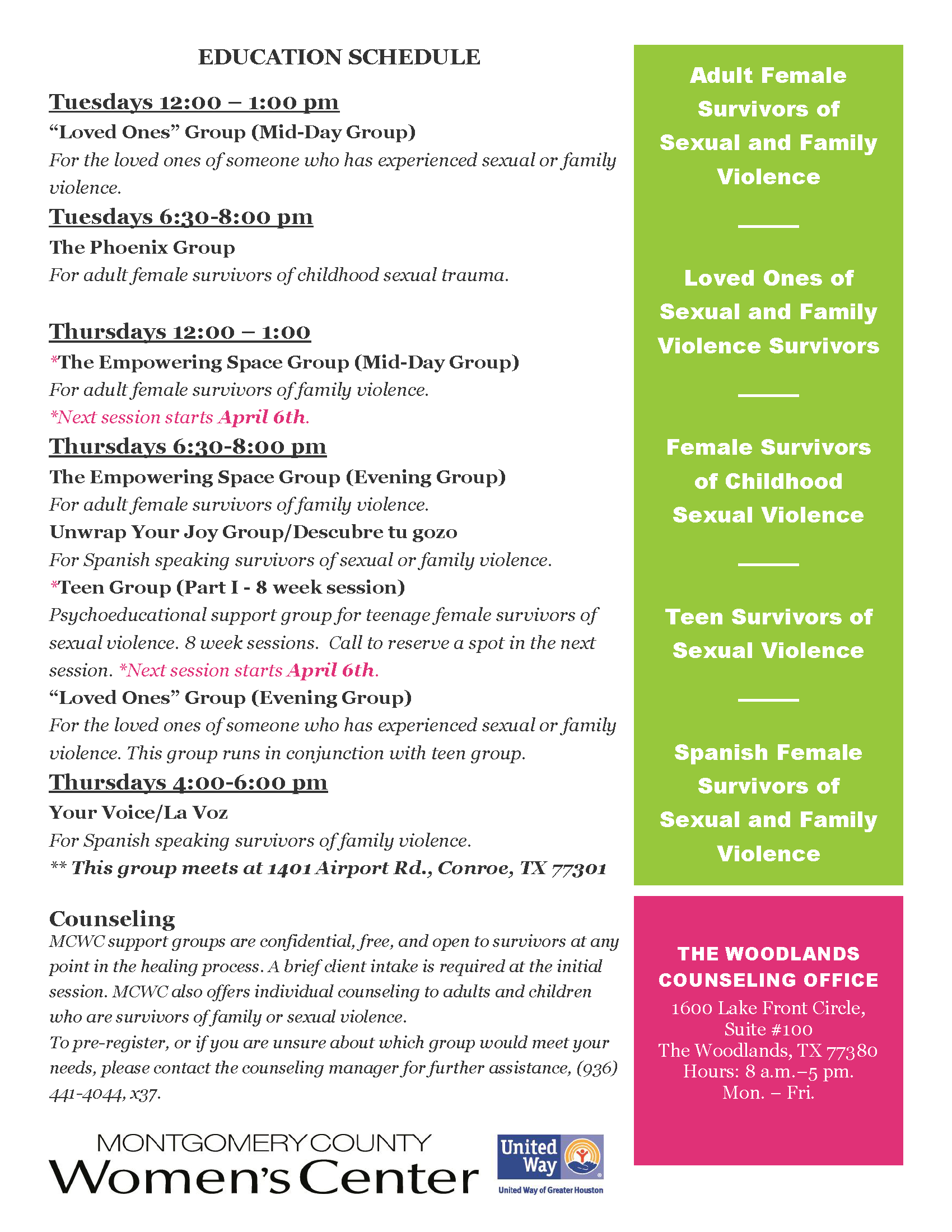 Counseling And Support Groups Montgomery County Womens Center