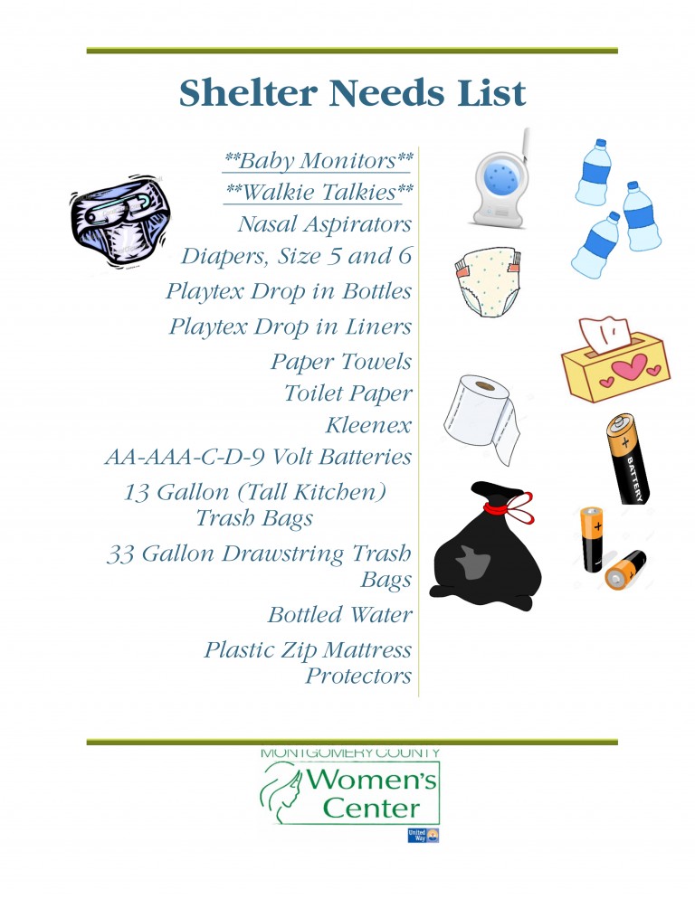 Shelter Needs List Montgomery County Women s Center