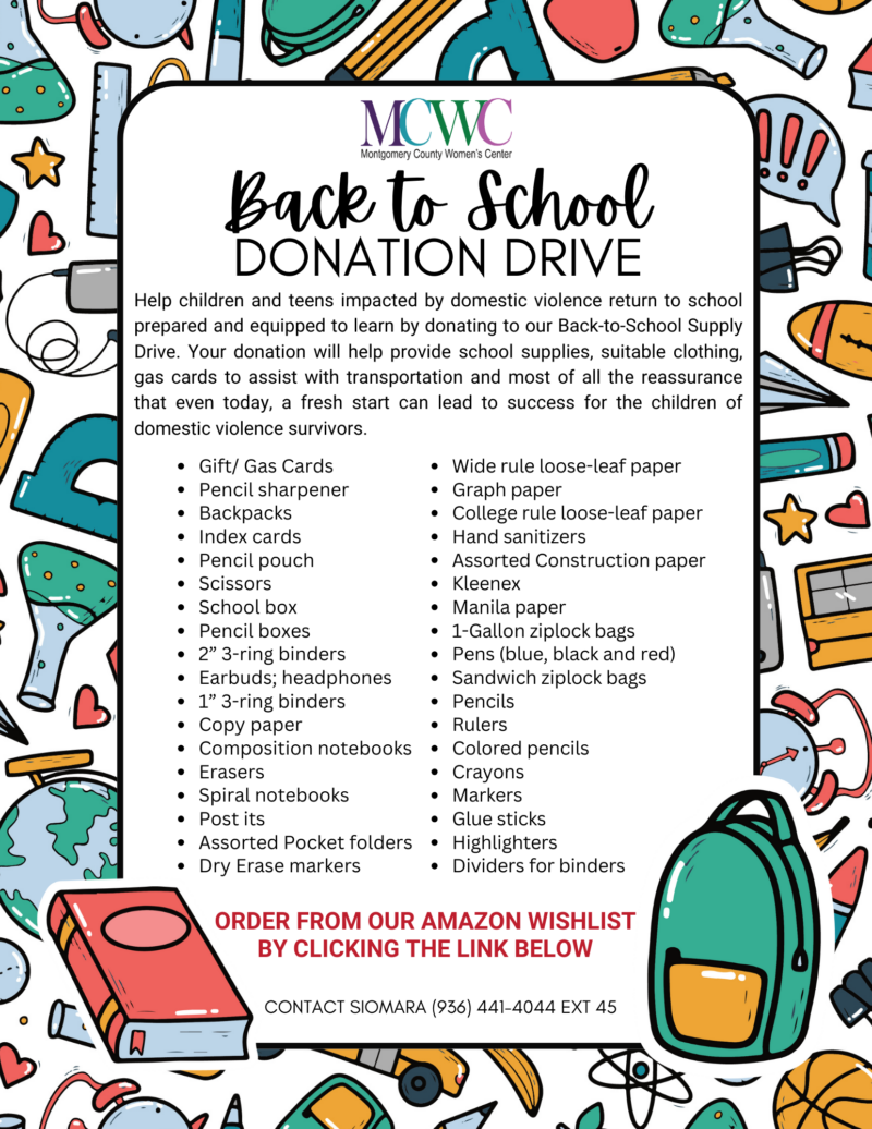 BACK TO SCHOOL Donation Drive - Montgomery County Women's Center